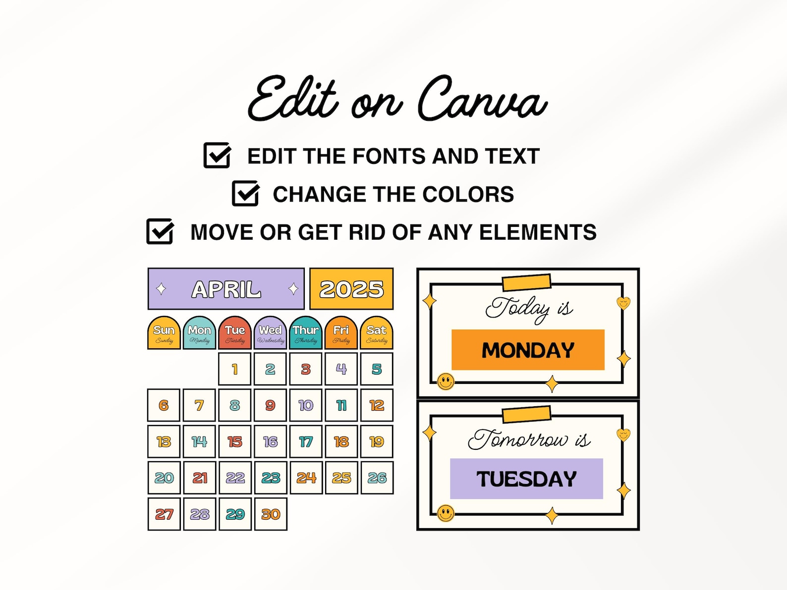 Retro Groovy Classroom Calendar Set, Calendar Display With Weather ...