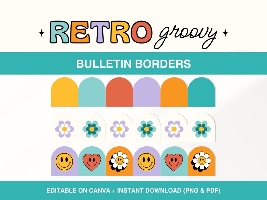 Groovy Retro Classroom Bulletin Board Borders, Printable Groovy Smiley ...
