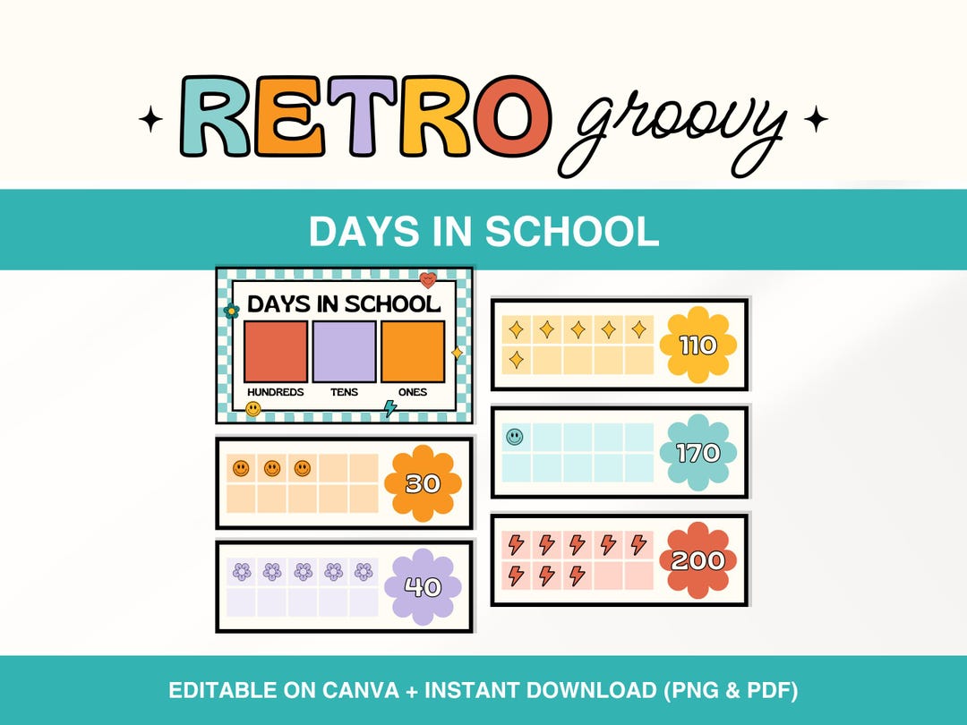 Retro Groovy Days in School Template, Days in School Countdown Chart ...