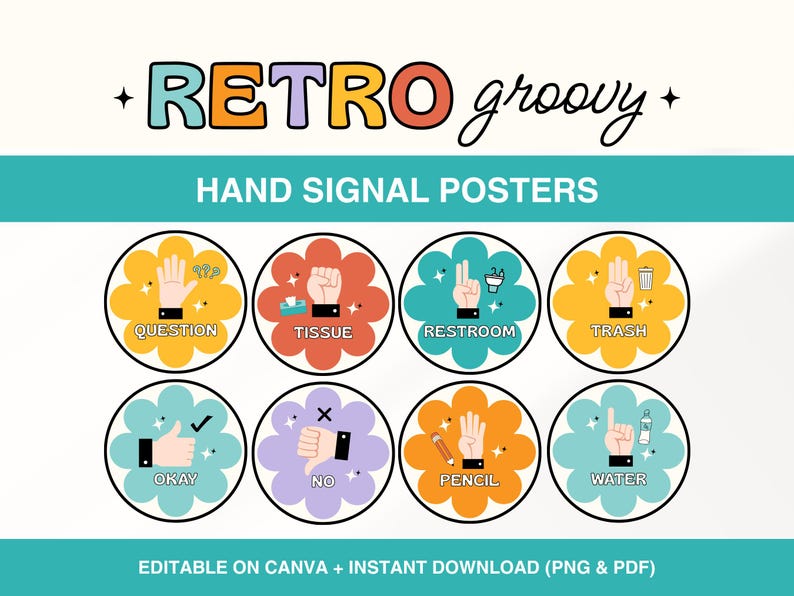 Groovy Classroom Hand Signals Posters, Editable Hand Sign Poster ...