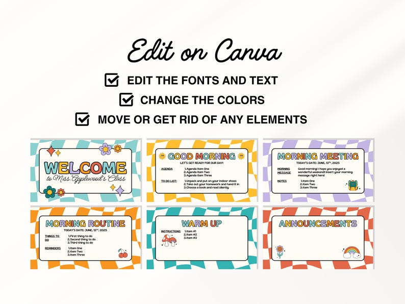 Editable Teacher Slides Template Canva, Groovy Classroom Daily Class ...