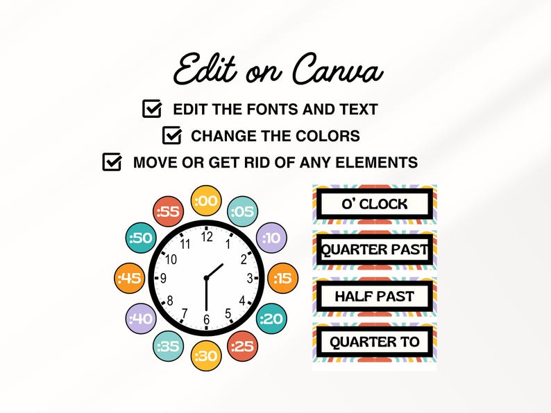 Retro Groovy Printable Classroom Clock Sign, Time Labels,analog Clock ...