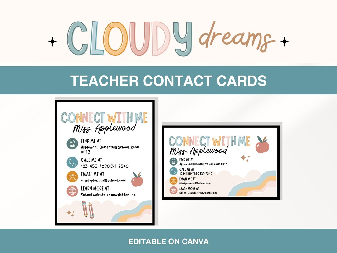 Teacher Contact Cards, Teacher Calling Card, Teacher Info Card ...