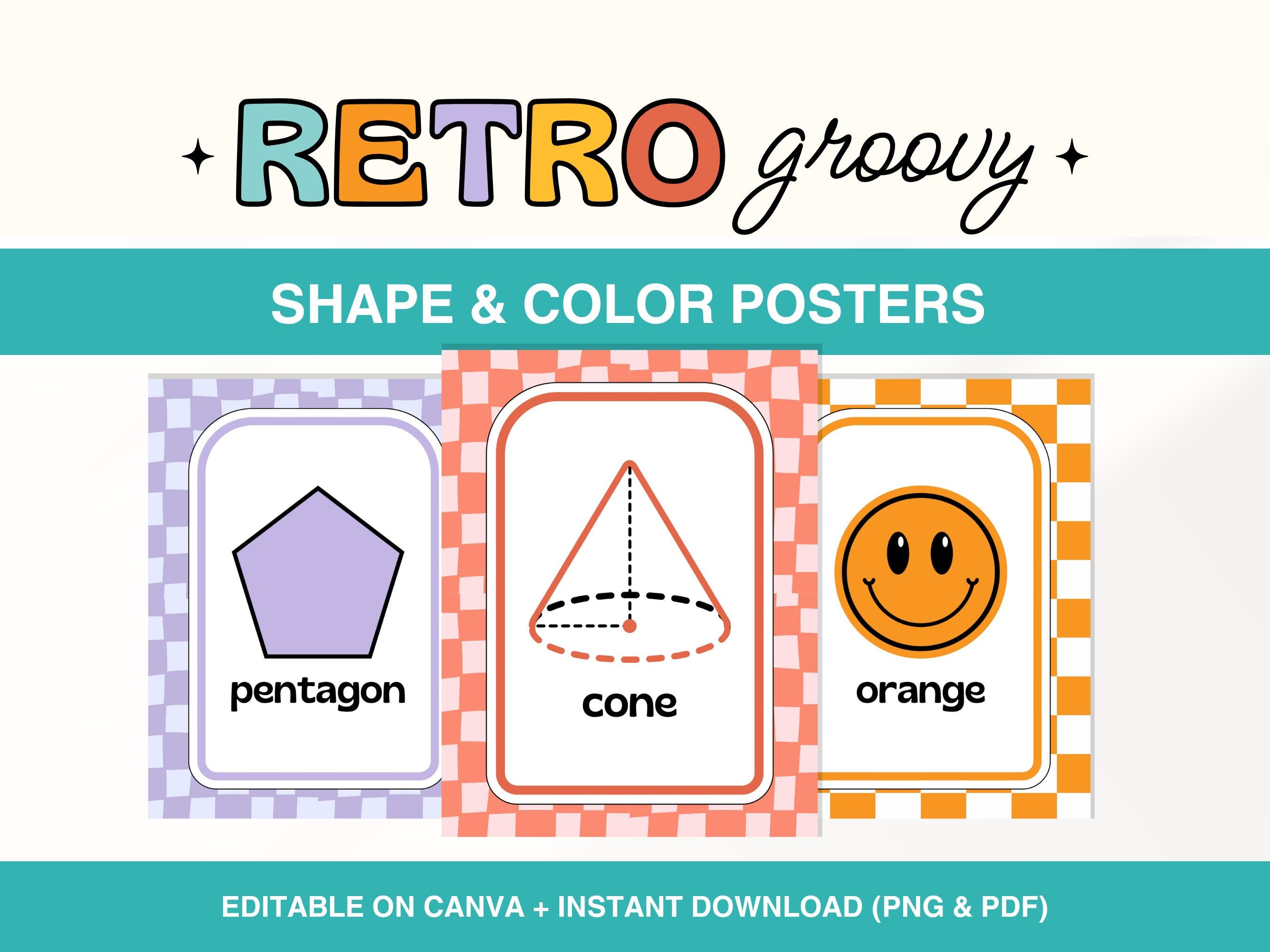 3D Shapes and Color Posters for Classroom, Retro Groovy Classroom Decor ...