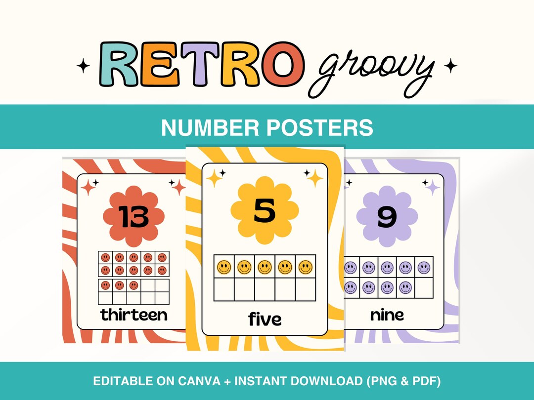 Printable Groovy Number Posters for Classroom, Bright Number Card With ...