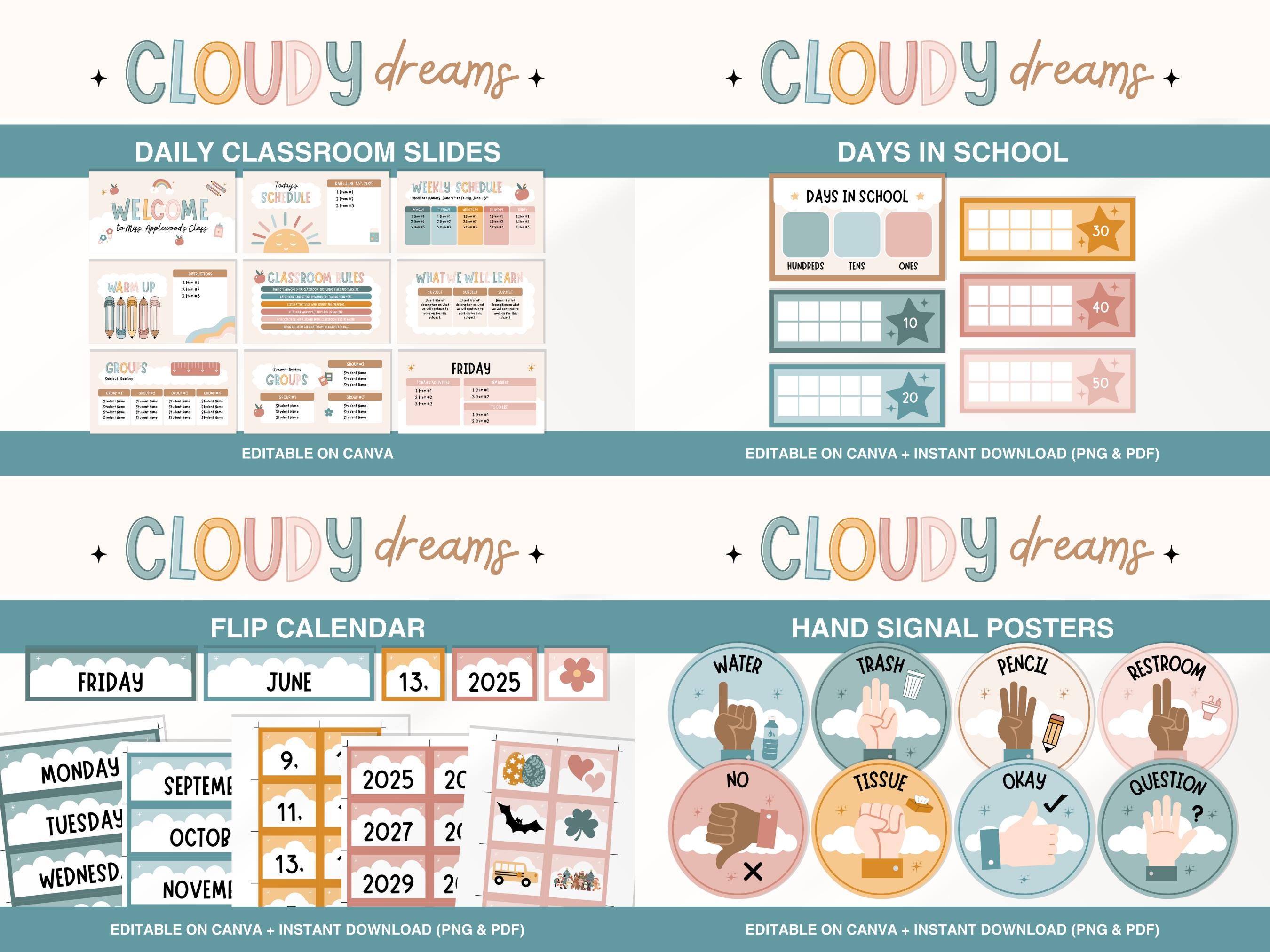 Rainbow Classroom Decor Bundle, Editable Cloudy Dreams Classroom ...