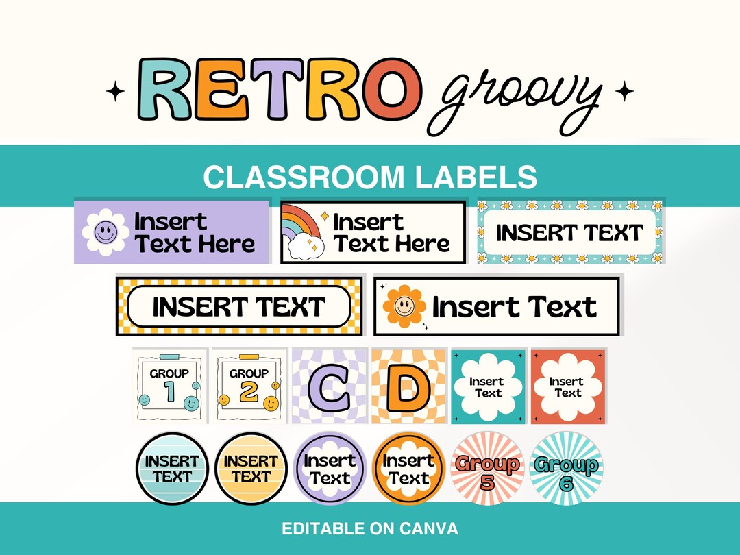 Editable Groovy Classroom Label Templates, Retro Classroom Organization ...