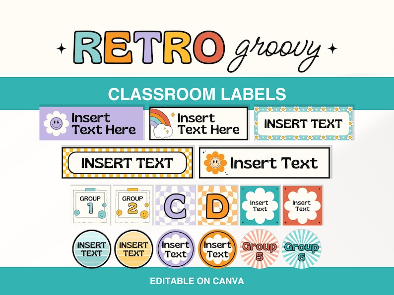 Editable Groovy Classroom Label Templates, Retro Classroom Organization ...