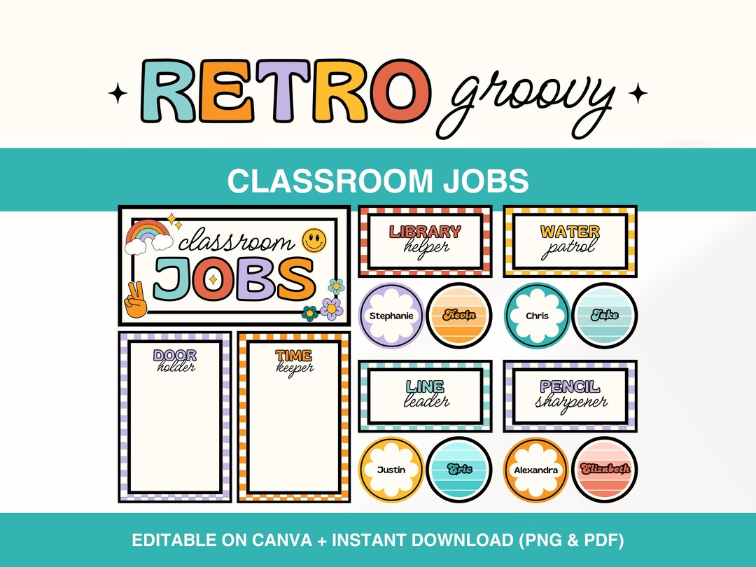 Groovy Classroom Job Chart, Bright Classroom Jobs Display, Editable ...