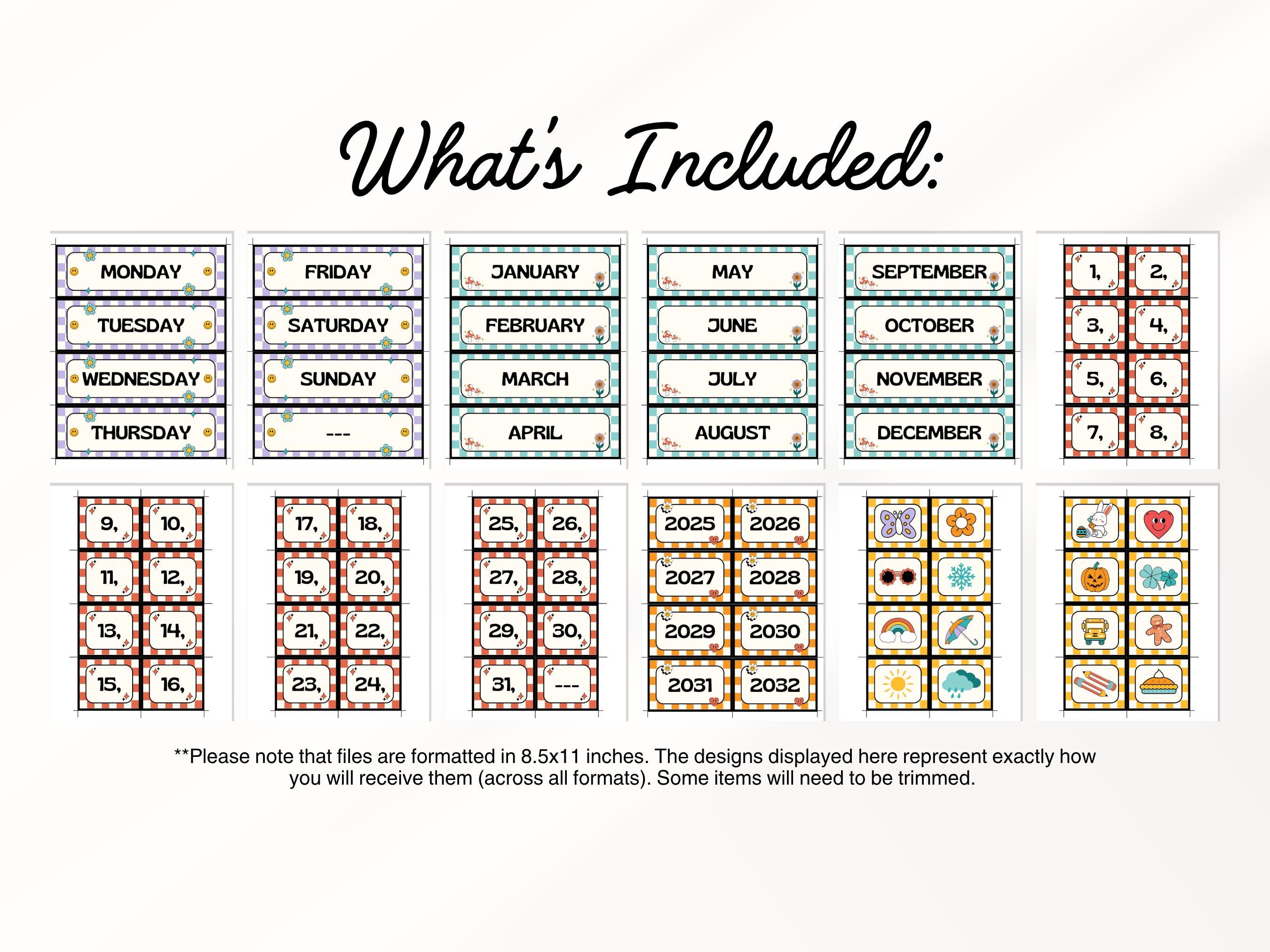 Groovy Classroom Flip Calendar Display, Bright Classroom Decor ...