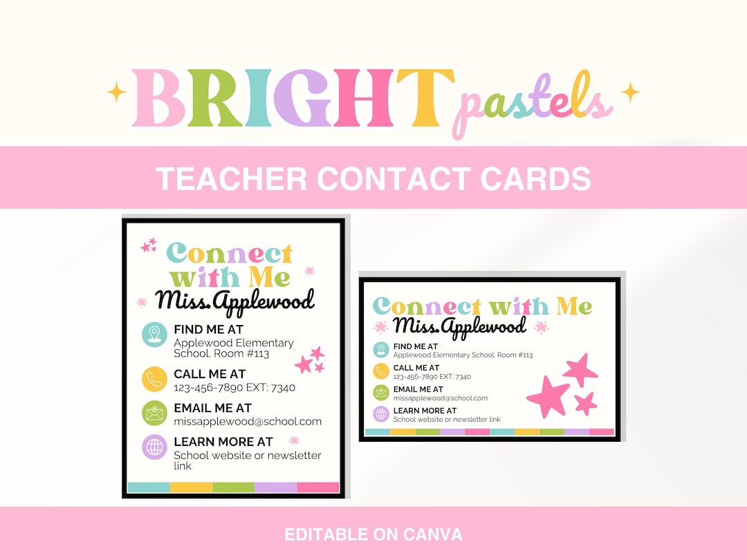 Teacher Contact Cards, Teacher Calling Card, Teacher Info Card ...