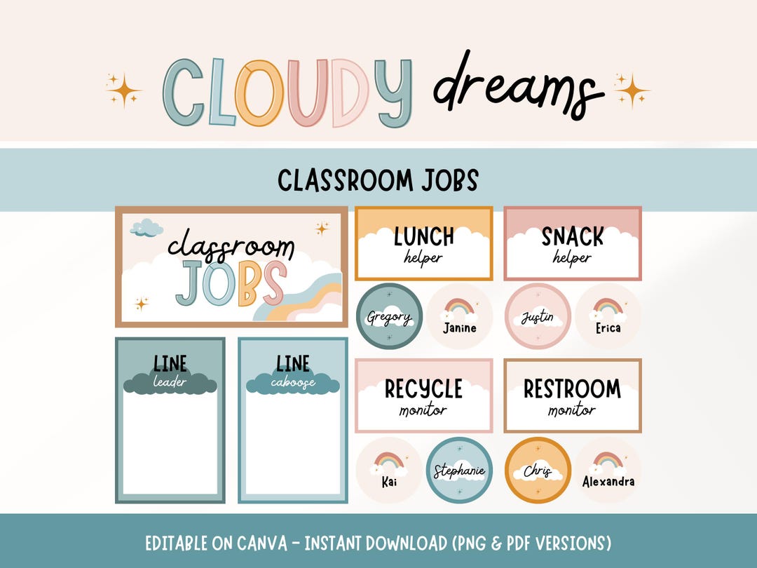 Editable Classroom Job Display, Classroom Jobs Chart, Printable Rainbow ...