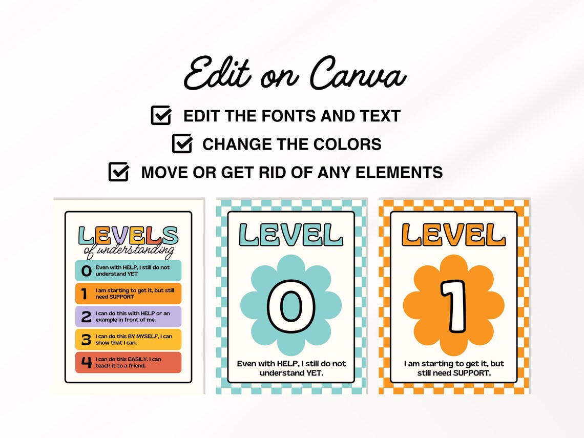 Groovy Levels of Understanding Posters, Editable Bright Classroom ...