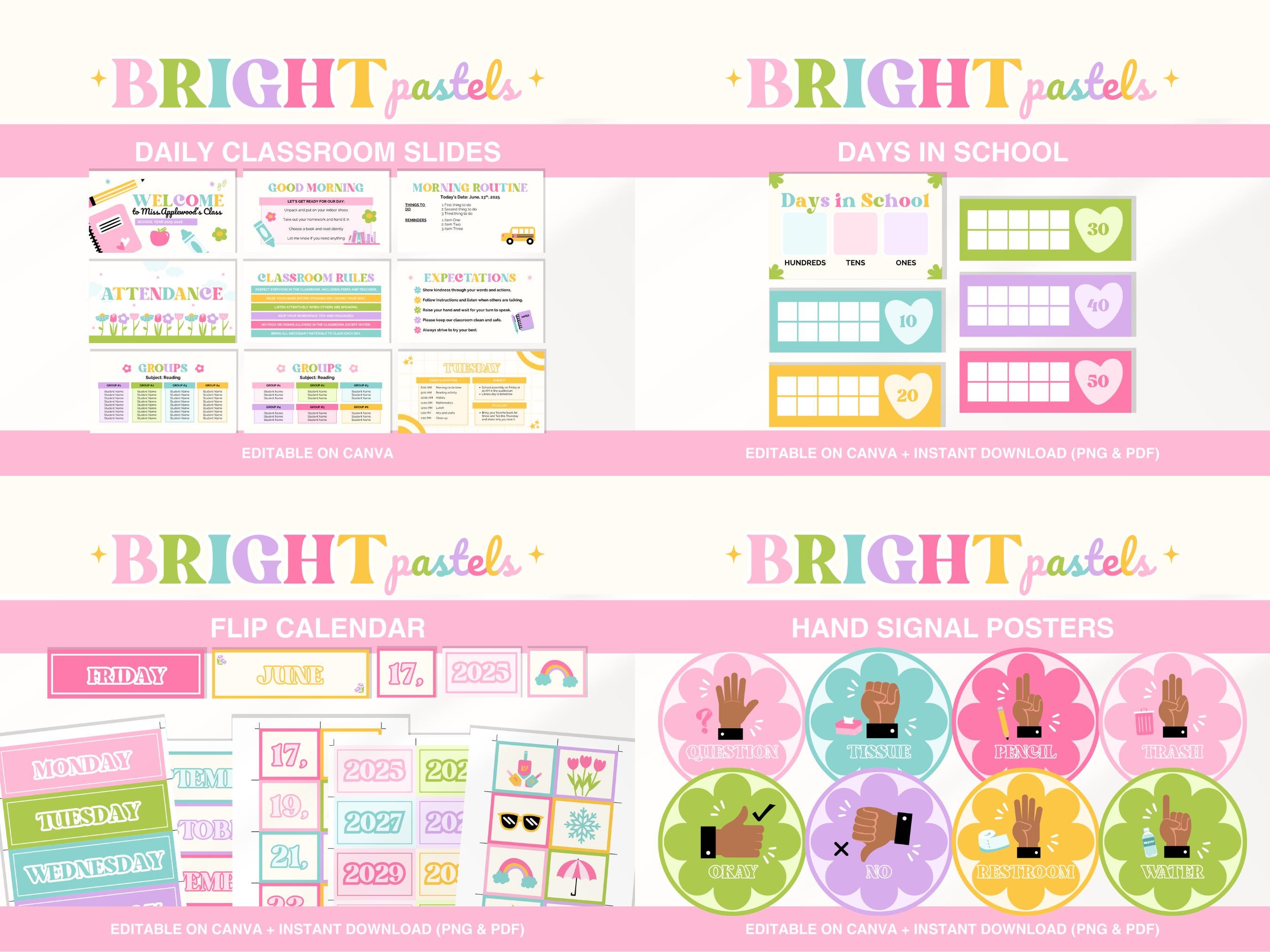 Pastel Classroom Decor Bundle, Editable Bright Pastels Classroom ...