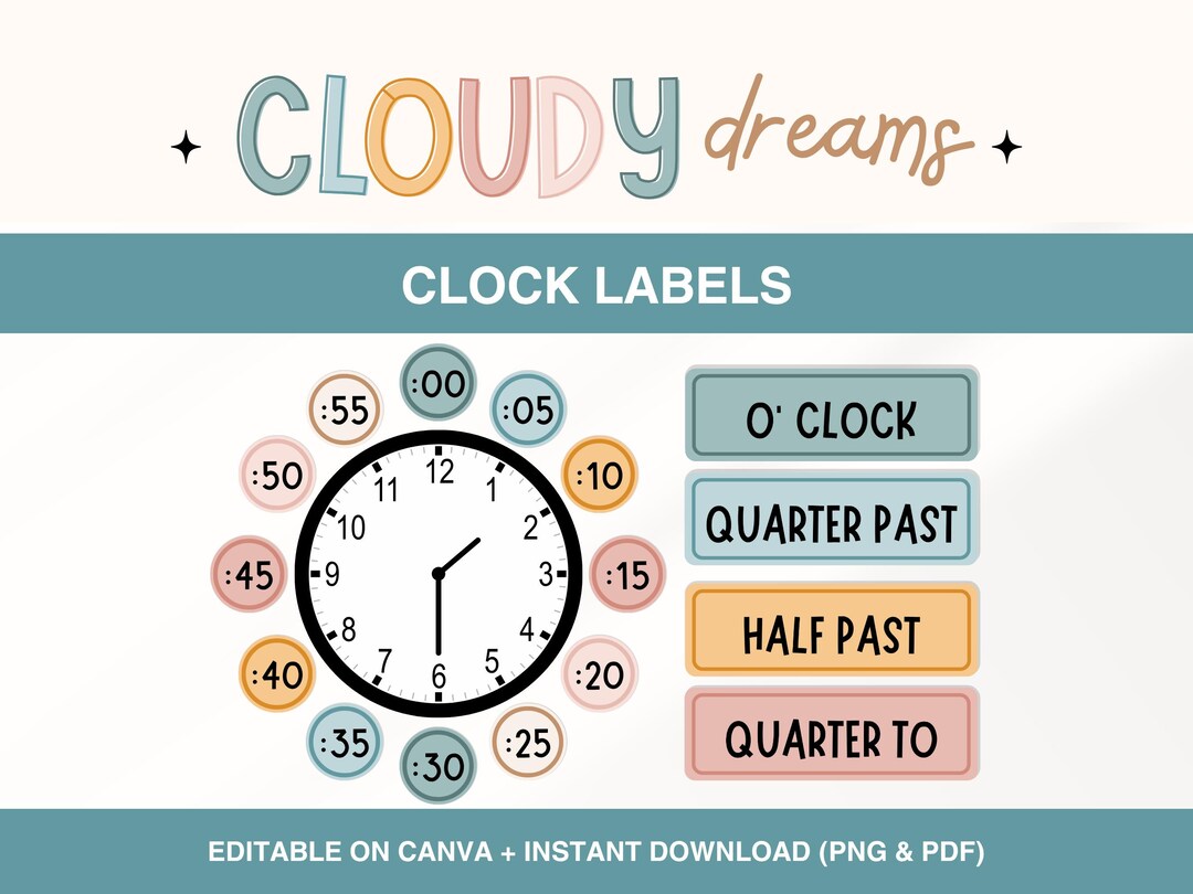 Printable Classroom Clock Label, Time Labels, Printable Analog Clock ...