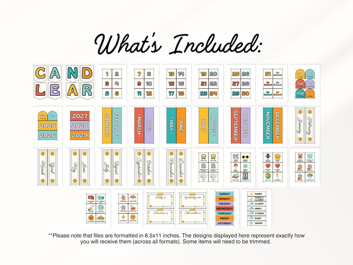 Retro Groovy Classroom Calendar Set, Calendar Display With Weather ...