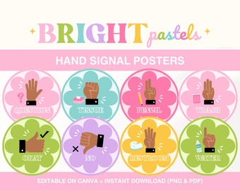 Hand Signals Posters | PASTELS Classroom Decor | EDITABLE - Etsy
