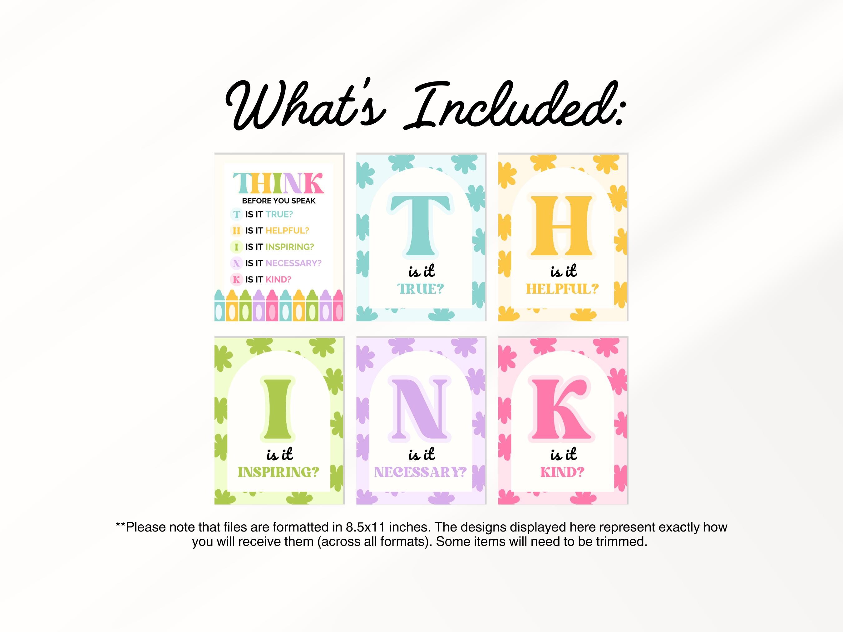 Think Posters, Think Before You Speak Poster, Think Acronym Print ...
