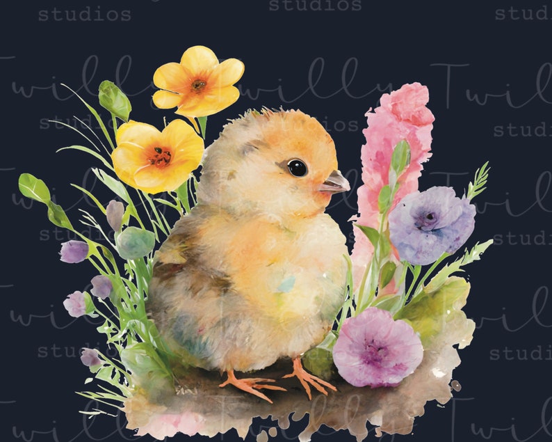 Baby Chick Watercolor Clipart With Floral Accents Spring Baby - Etsy