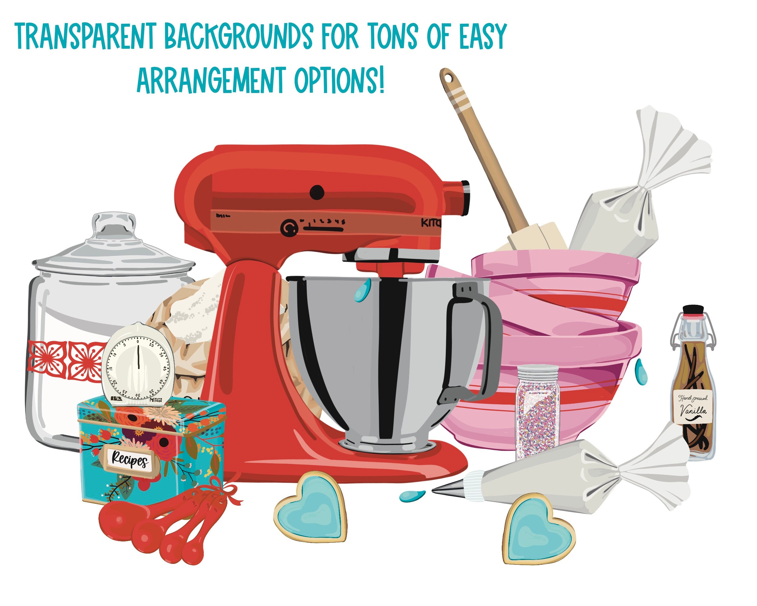 Red Baking Clipart Bundle, Red Kitchenaid Mixer and Baking Accessories ...