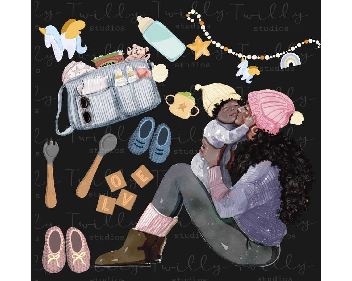 African American Mom With Baby Clipart First Birthday Clipart - Etsy