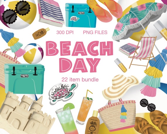 Beach Accessories Clipart Bundle Watercolor Summer Clipart - Etsy