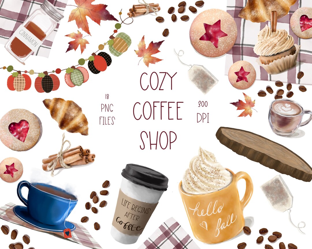 Coffee Clipart. Fall Coffee Mug, Cappuccino Clip Art. Hot Cocoa, Cozy ...