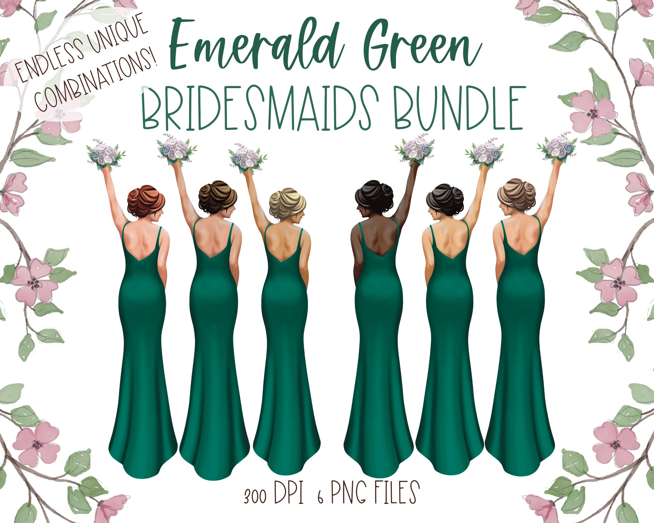 Bridesmaid Clipart, Emerald Green Bridesmaid Dresses, Wedding Clipart ...