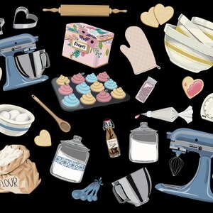 Baking Clipart Bundle, Blue Kitchen Accessories, Vintage Kitchen ...