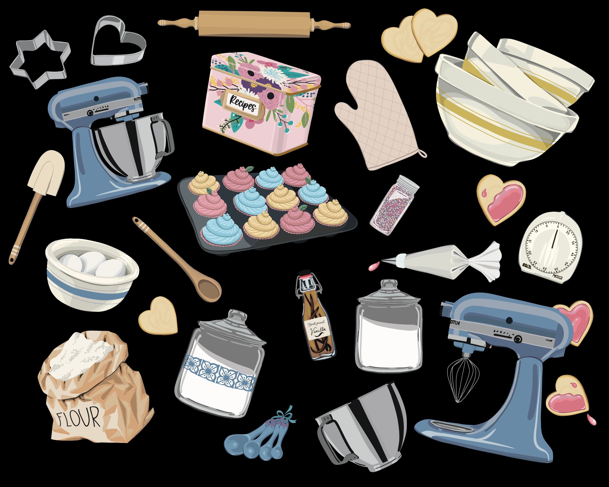 Baking Clipart Bundle Blue Kitchen Accessories Vintage - Etsy