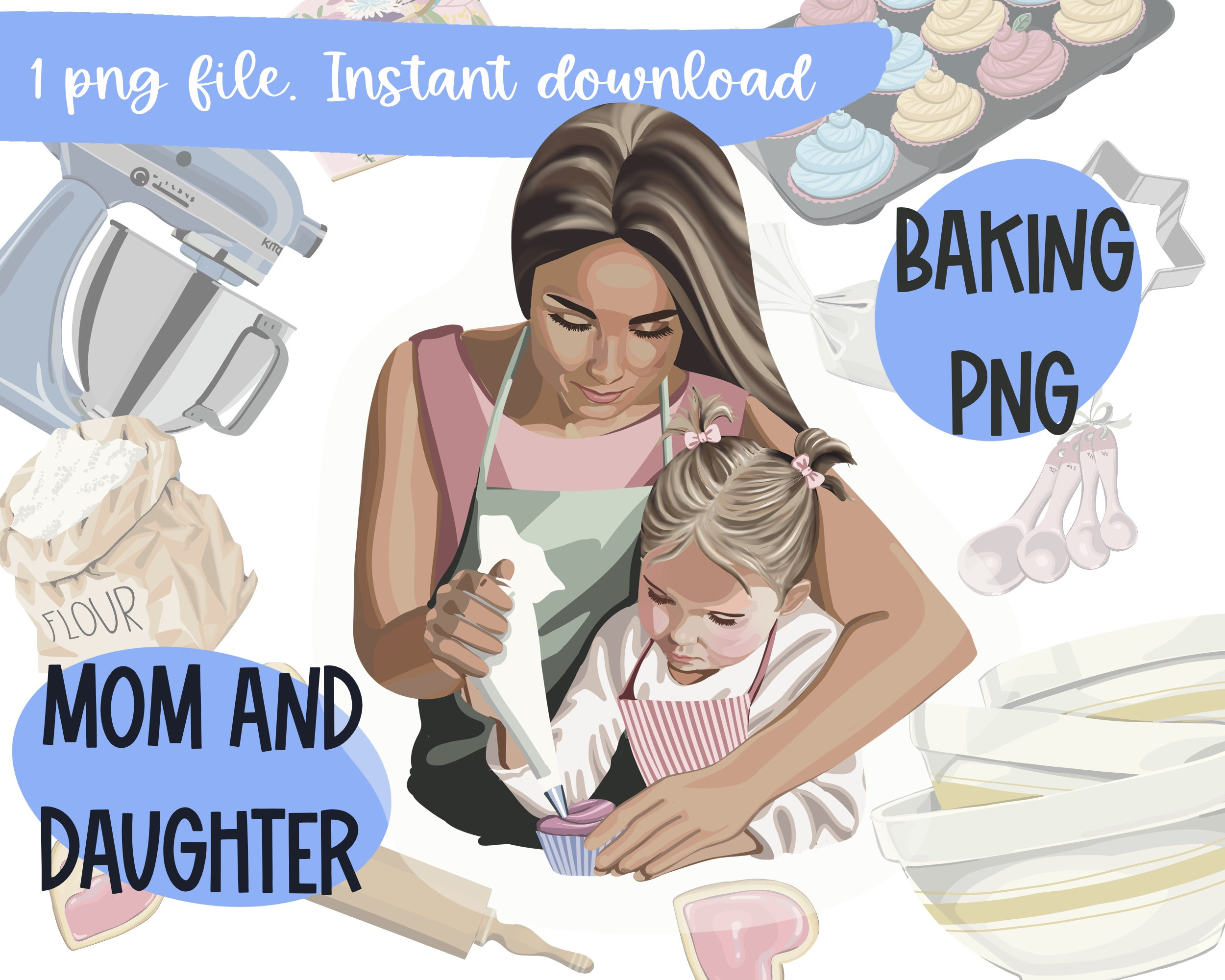 Mother and Daughter Baking Clipart Mothers Day Clipart Mom - Etsy