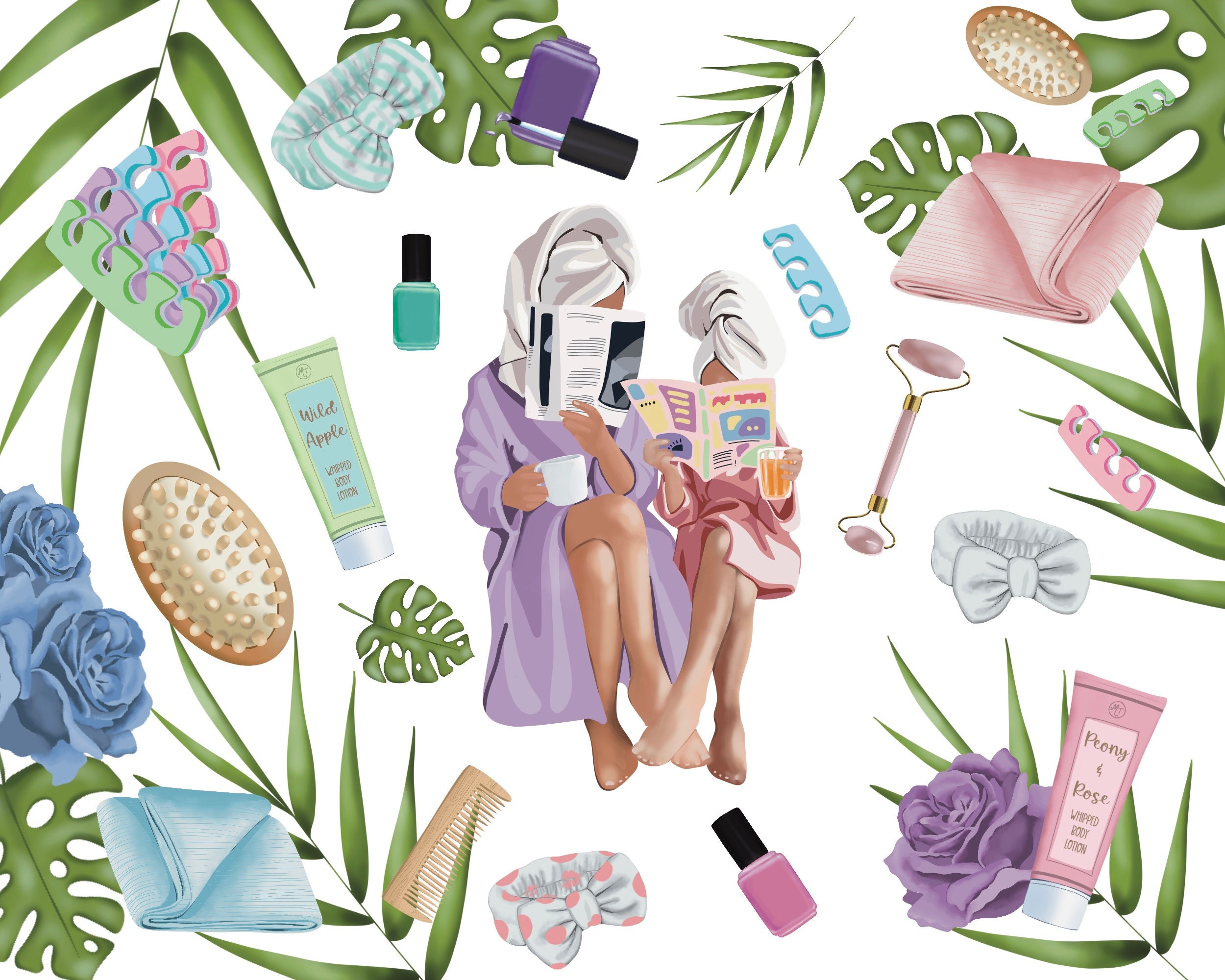 Tropical Spa Day Clipart Bundle Hand Painted Self Care - Etsy