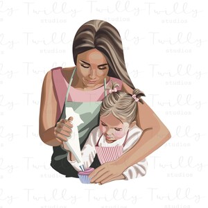 Mother and Daughter Baking Clipart, Mother’s Day Clipart, Mom and ...