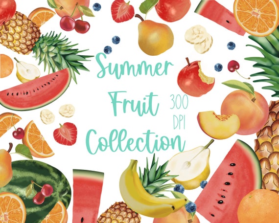 Bright Summer Fruit Clipart Bundle Watercolor Cherries - Etsy