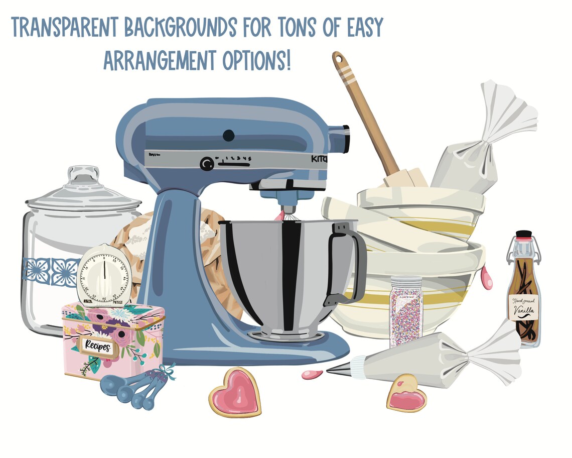 Baking Clipart Bundle Blue Kitchen Accessories Vintage - Etsy