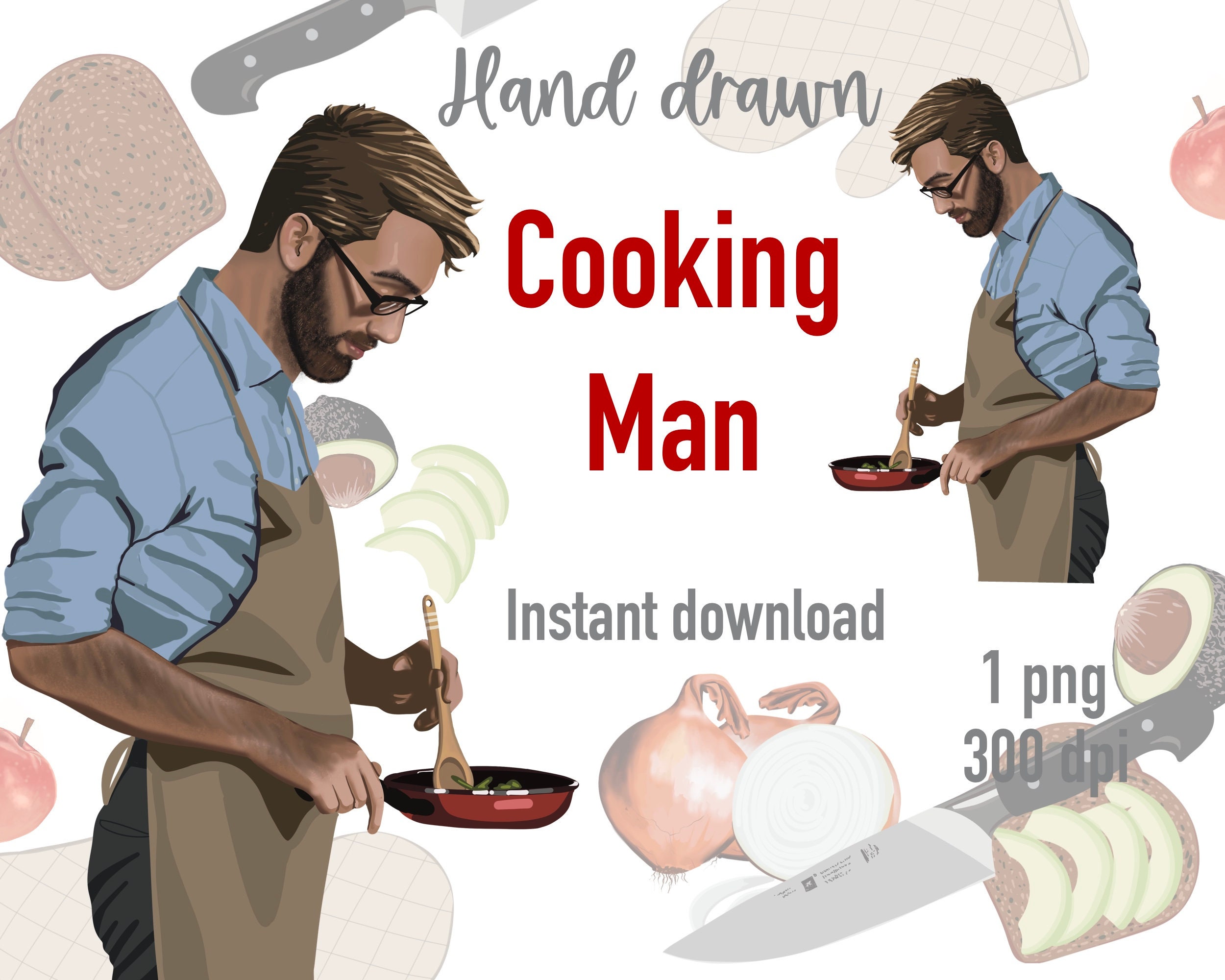 Chef Cooking In Kitchen Clipart