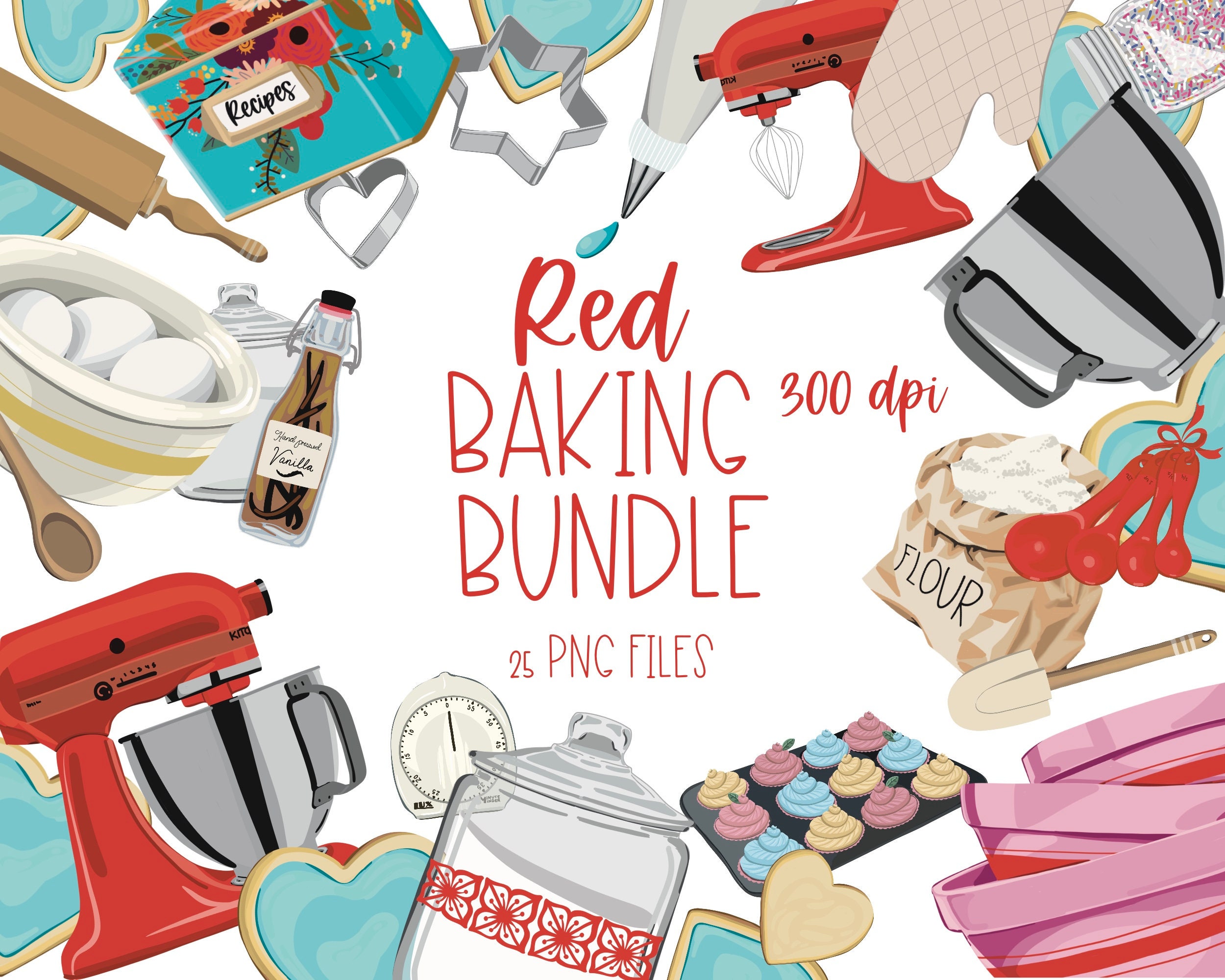 Red Baking Clipart Bundle, Red Kitchenaid Mixer and Baking Accessories ...