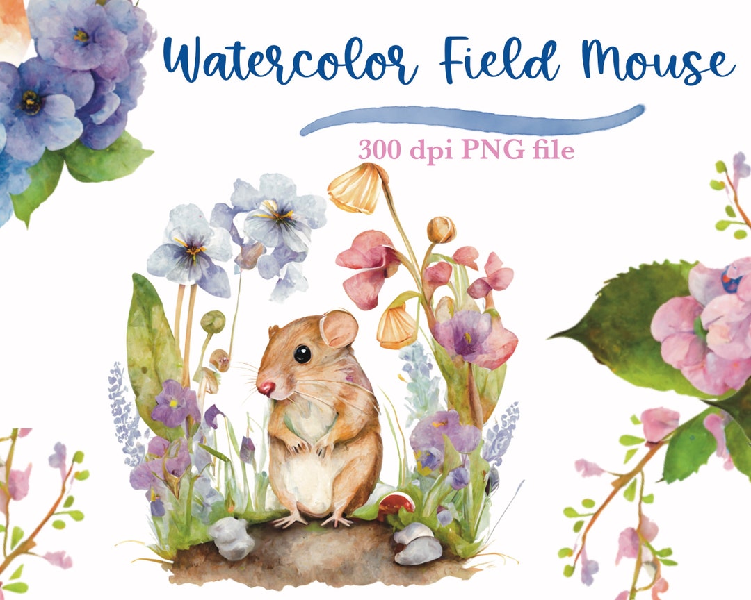 Watercolor Field Mouse With Spring Flowers Clipart, Cute Animal Clipart ...