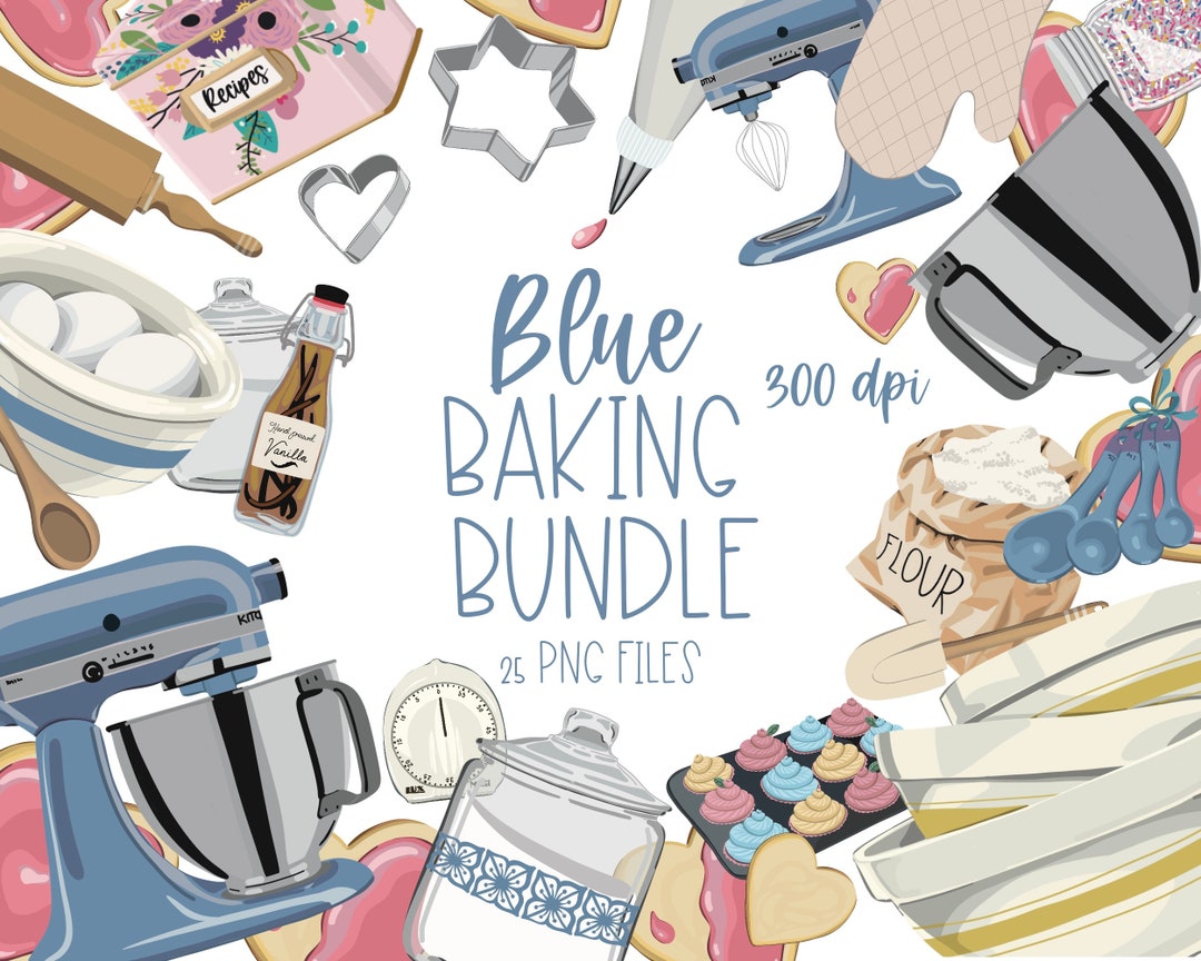 Baking Clipart Bundle, Blue Kitchen Accessories, Vintage Kitchen ...