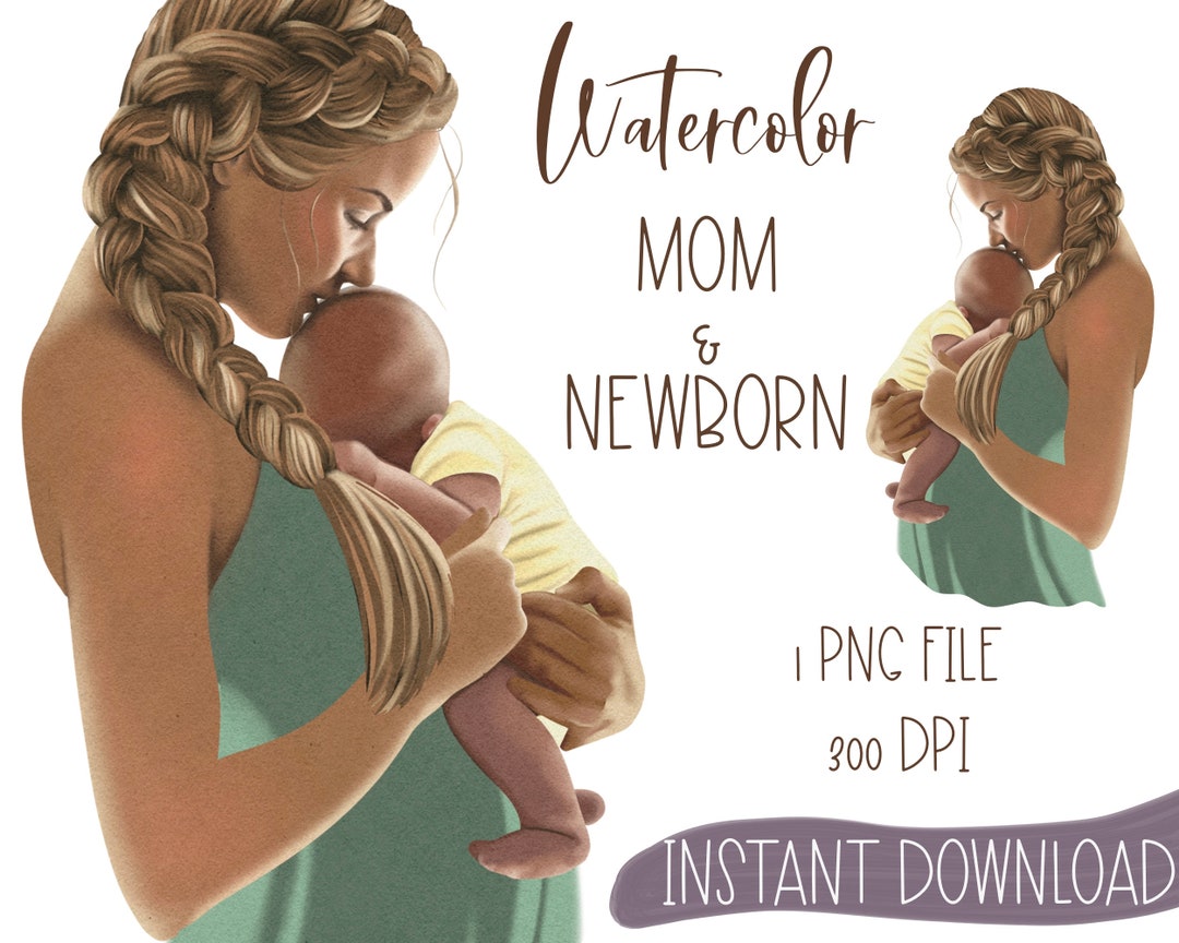 Watercolor Mom and Newborn Clipart, Mother and Baby Png, Baby Shower ...