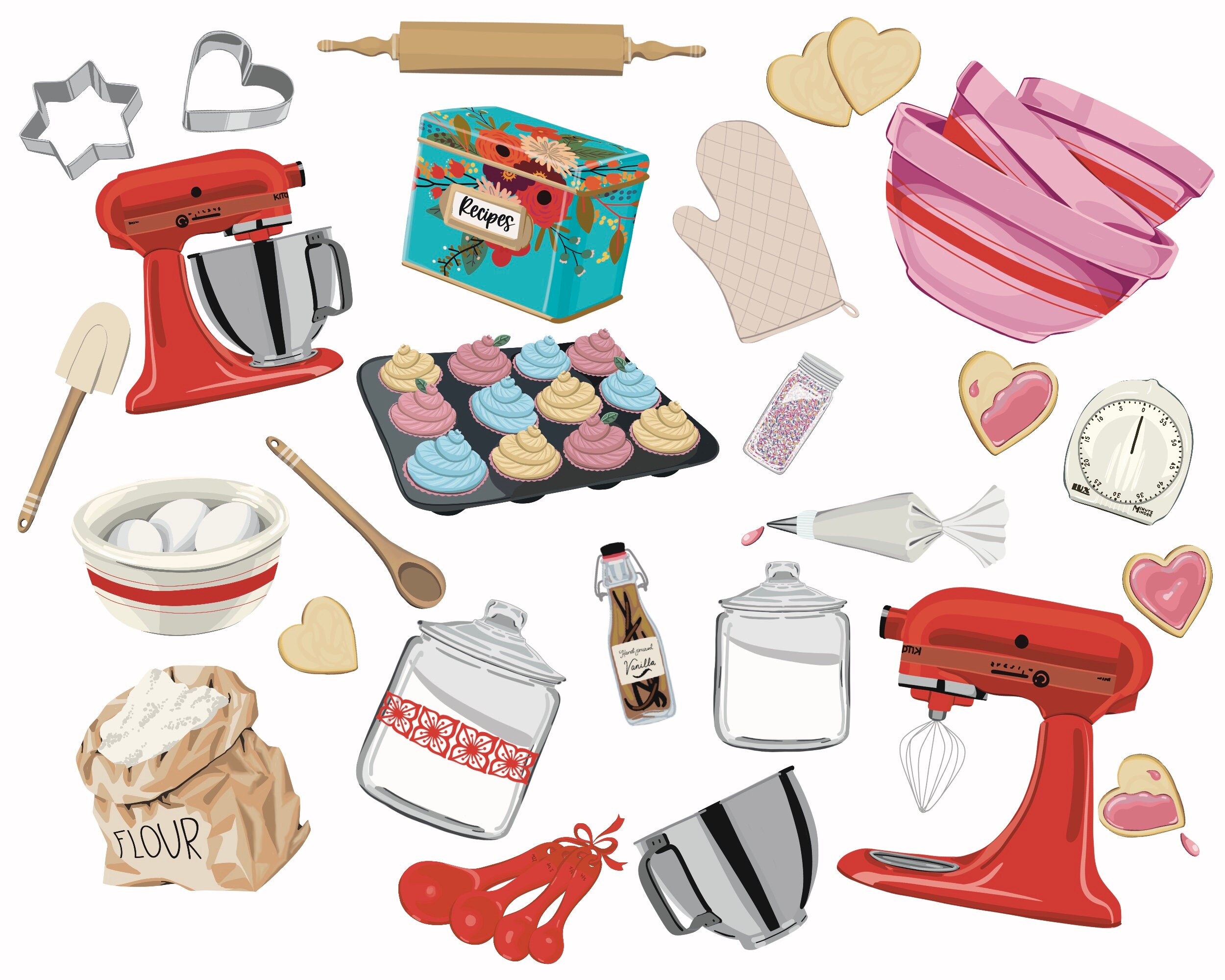 Red Baking Clipart Bundle, Red Kitchenaid Mixer and Baking Accessories ...