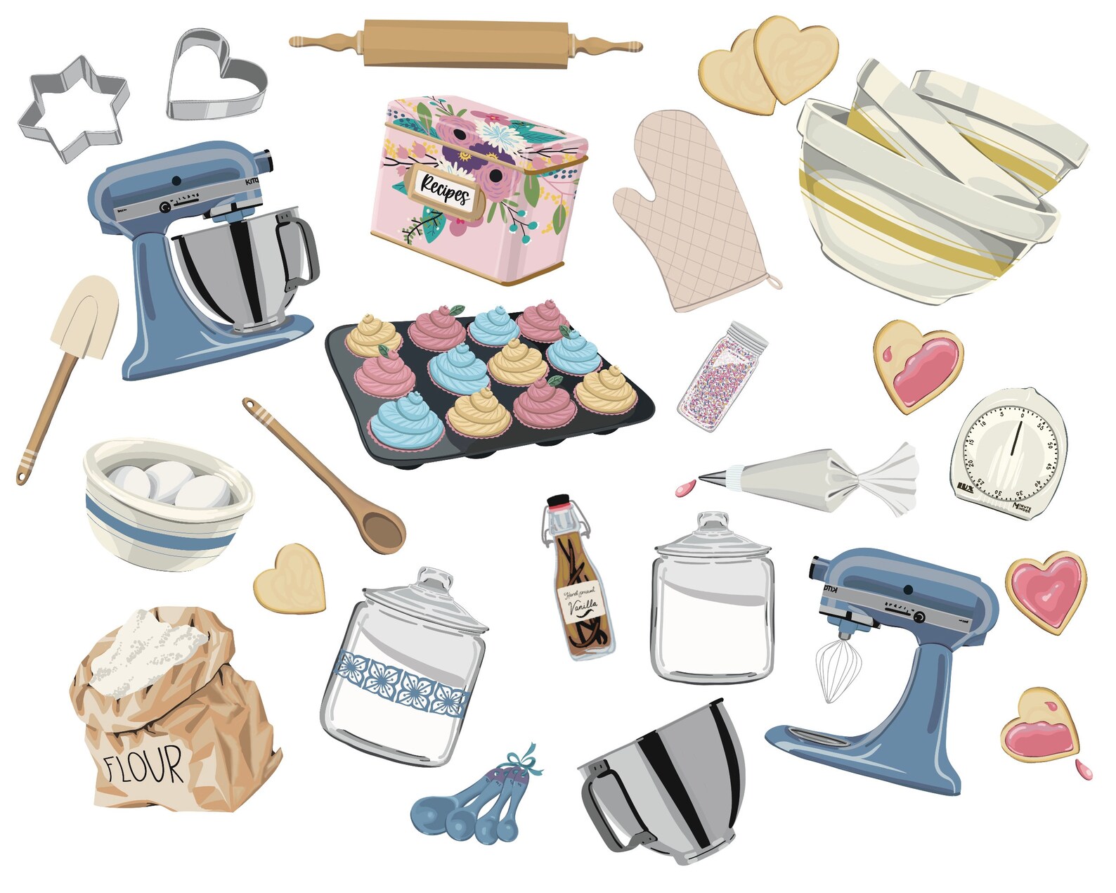Baking Clipart Bundle Blue Kitchen Accessories Vintage - Etsy