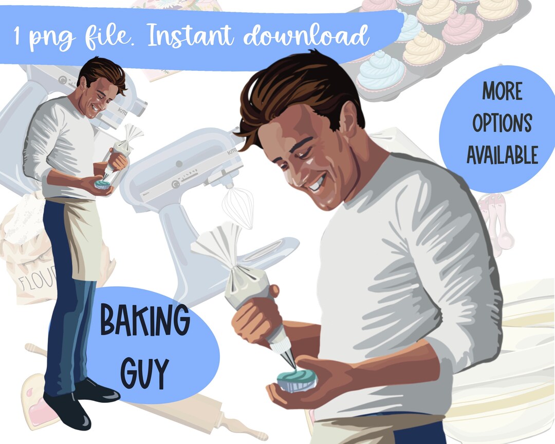Man Baking Clipart, Brown Hair Male Sublimation, Bakery Illustration ...