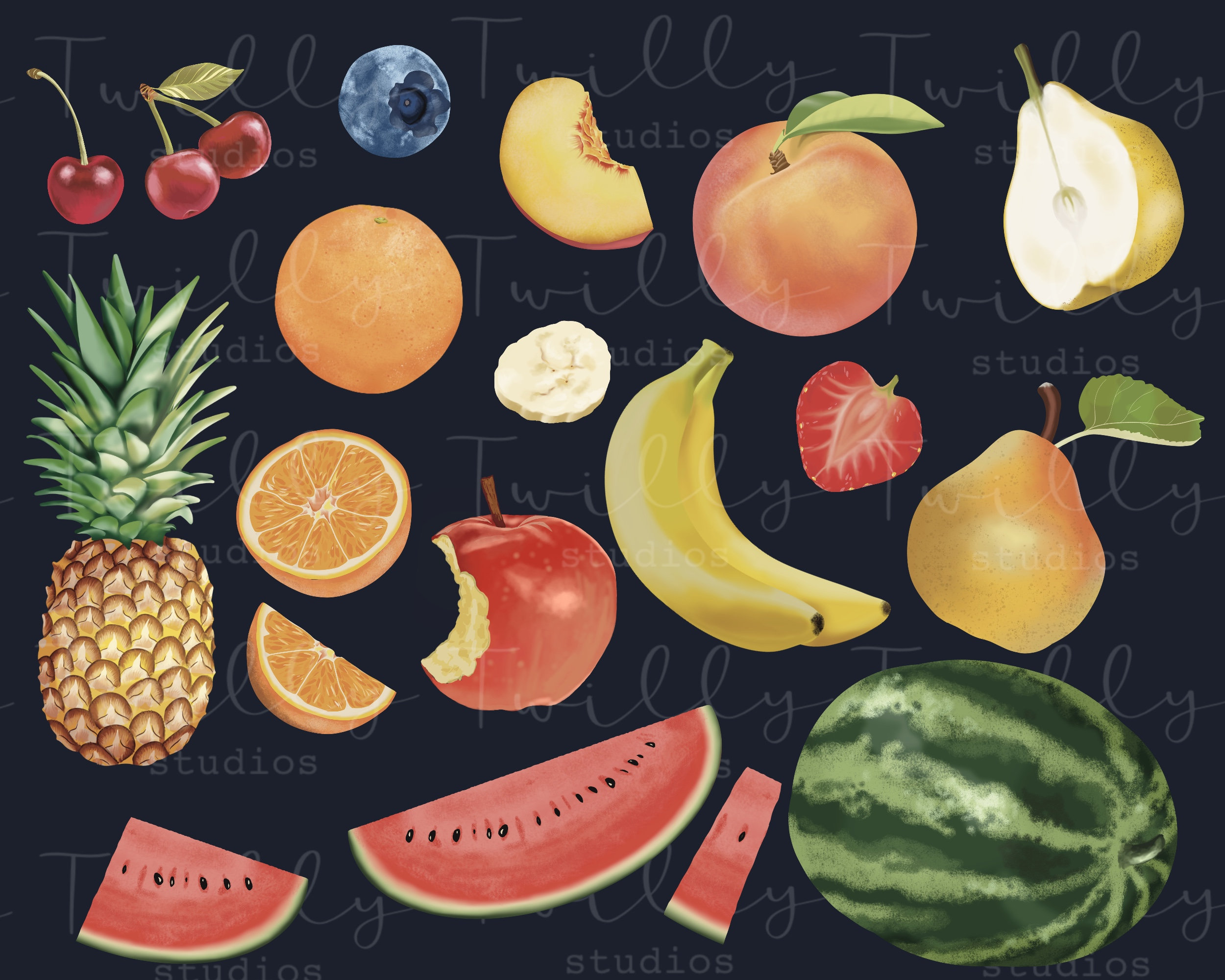 Bright Summer Fruit Clipart Bundle Watercolor Cherries - Etsy