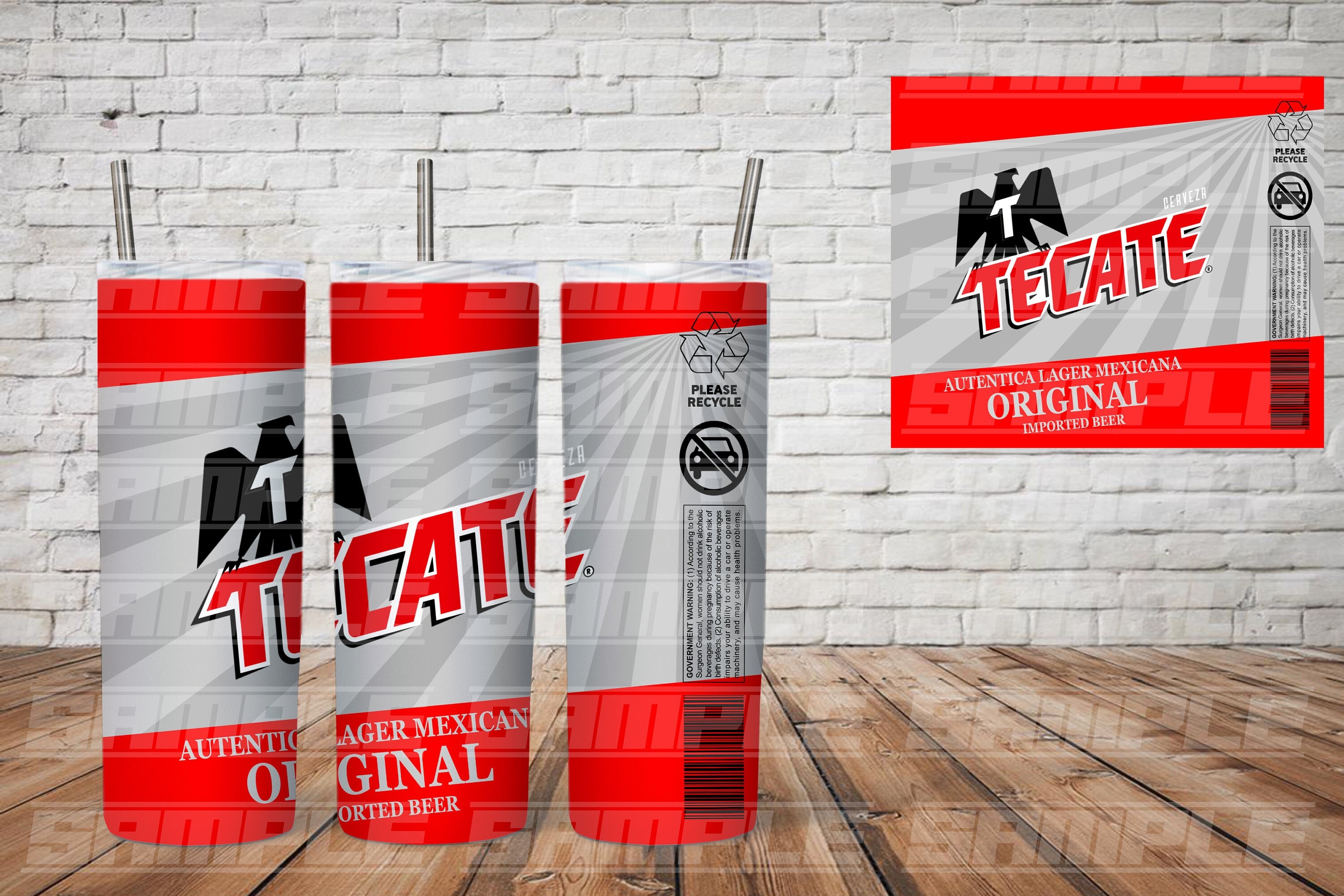 Digital Tecate Beer Pack 20/30oz Sublimation Straight Skinny Tumbler ...