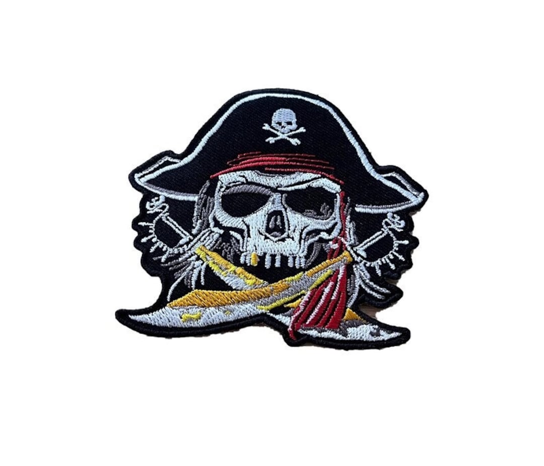 Pirate Skull Patch Iron on , Heat Transfer Pirate Design Embroidery ...