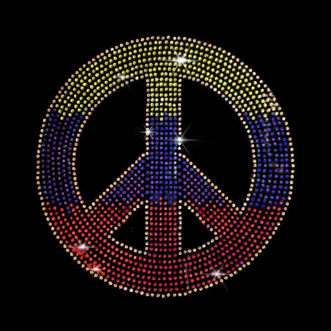 Rhinestone Peace Sign Iron on Patch: Colorful Heat Transfer (8" X 8 ...