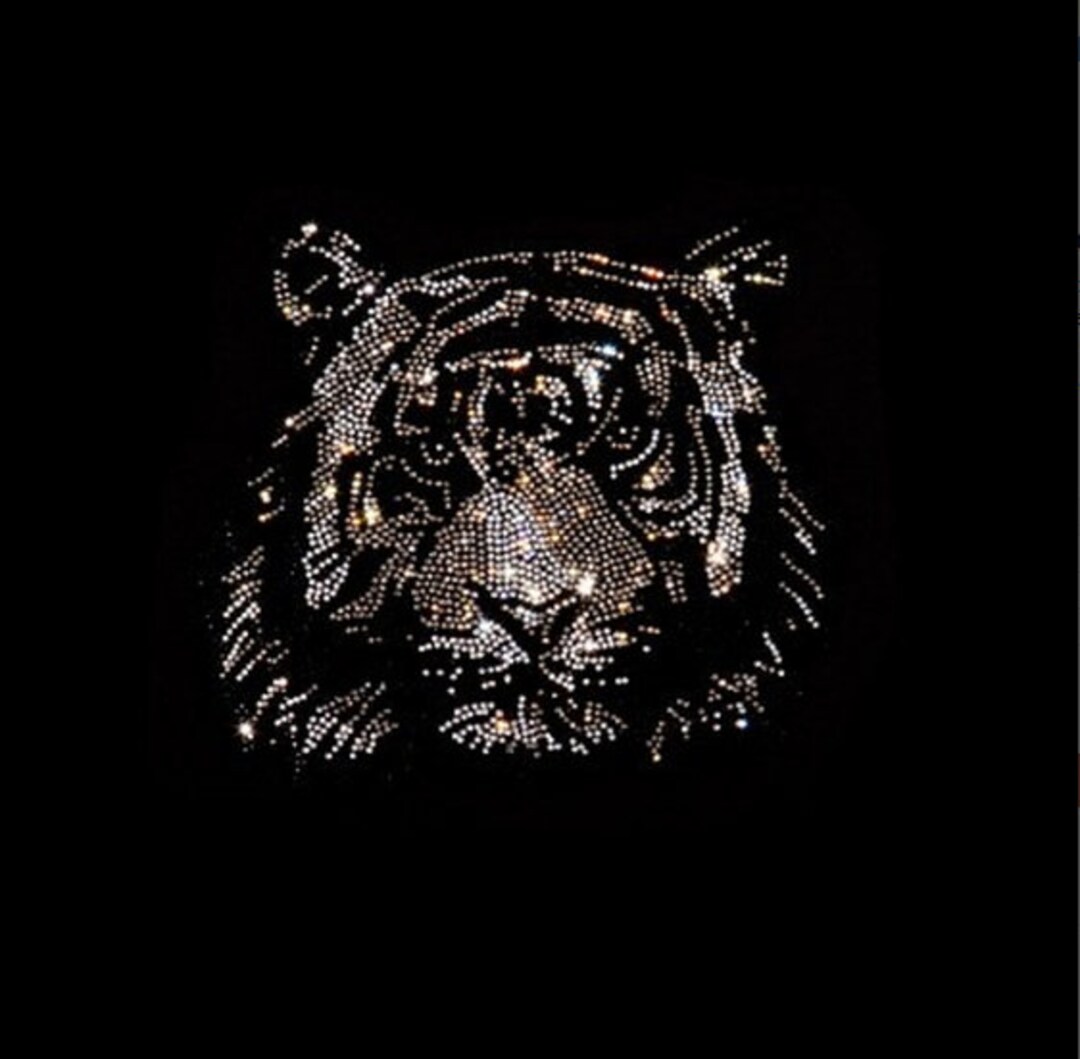 Black Silver Tiger Rhinestone Heat Transfer Design , Iron on Tiger ...