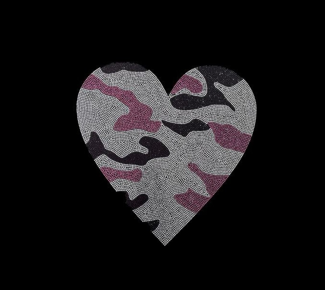 Camouflage Heart Iron Transfer, Rhinestone Heart Transfer, Bling Bling ...