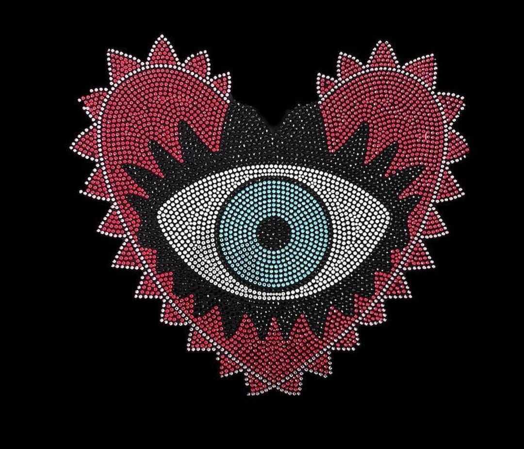 Heart Shape Evil Eye Rhinestone Iron on Heat Transfer , Bling Design ...